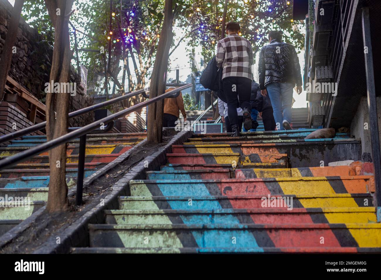 Istanbul, Turkey, January 22, 2023. An alley of colorful stairs between ...