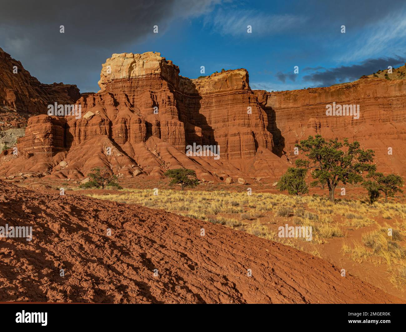 Layers of rock with differing erosion patterns lie in the Chimney Rocks ...