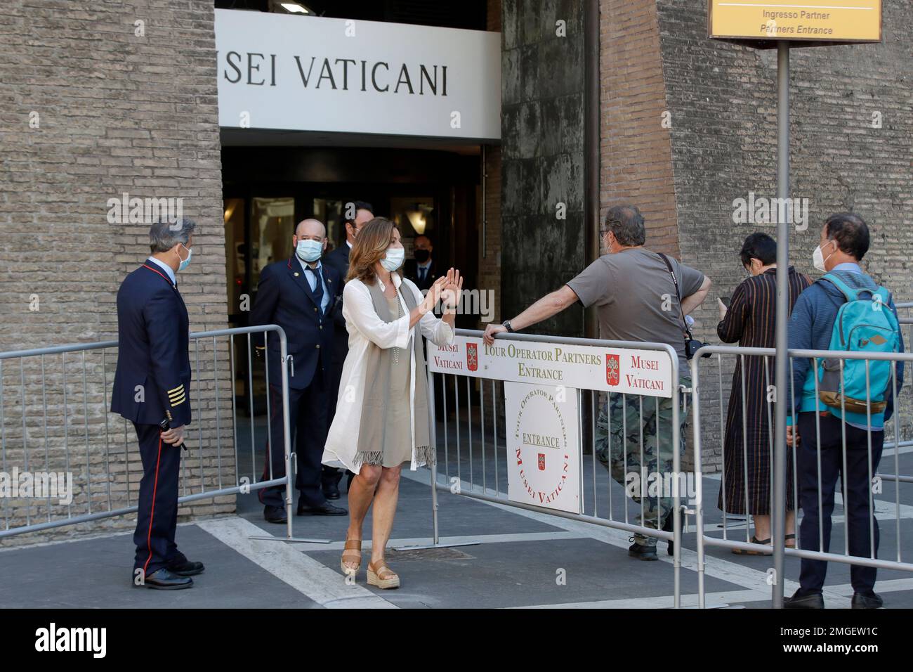 Vatican Museum director Barbara Jatta, center, stands outside the ...