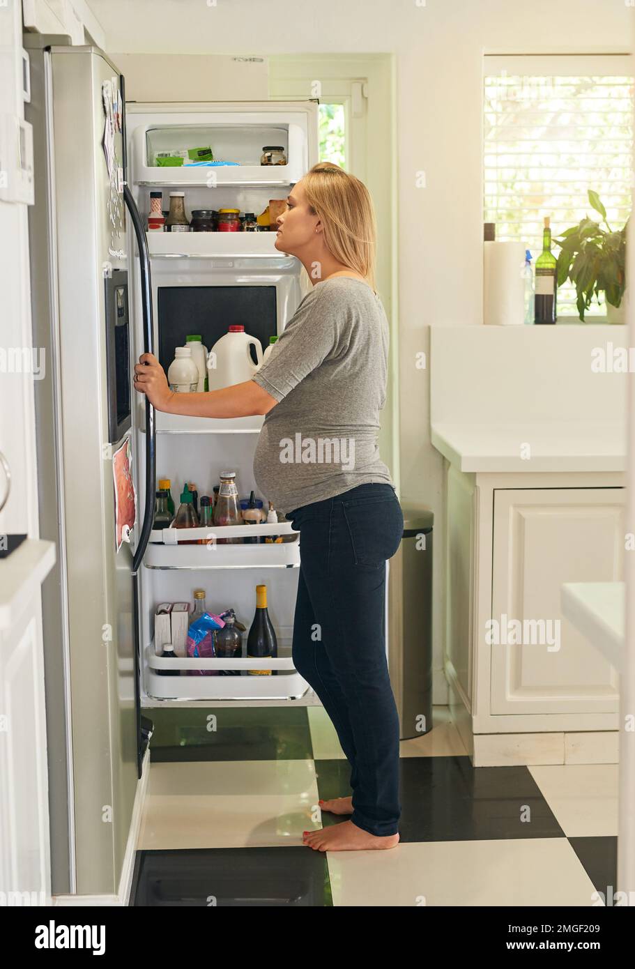 Meal time for mommy and mini. a pregnant woman looking inside the ...