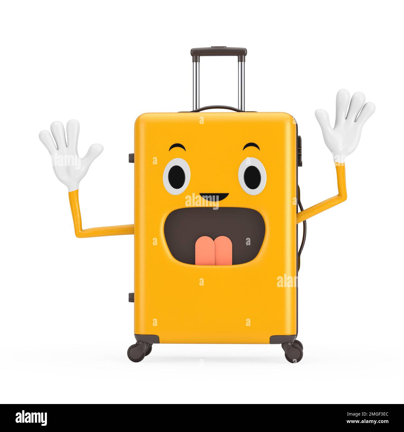 Smile Cute Yellow Cartoon Suitcase Character Mascot on a white ...