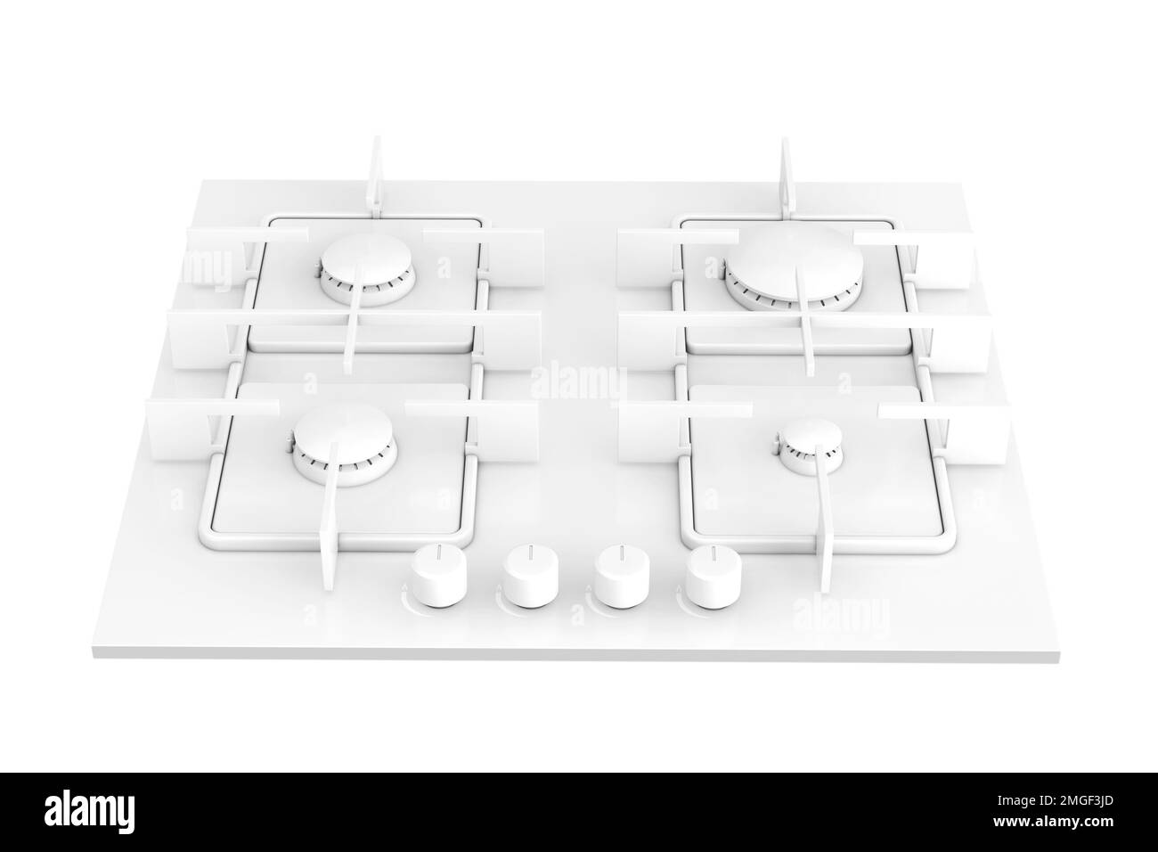 White Modern Kitchen Gas Stove in Clay Style on a white background. 3d ...