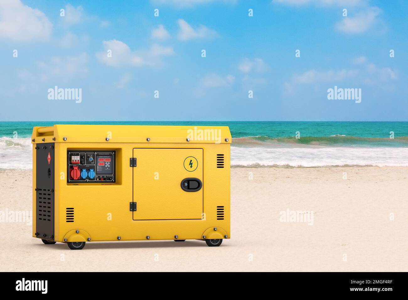 Big Yellow Outside Auxiliary Electric Power Generator Diesel Unit for Emergency Use on an Ocean ...