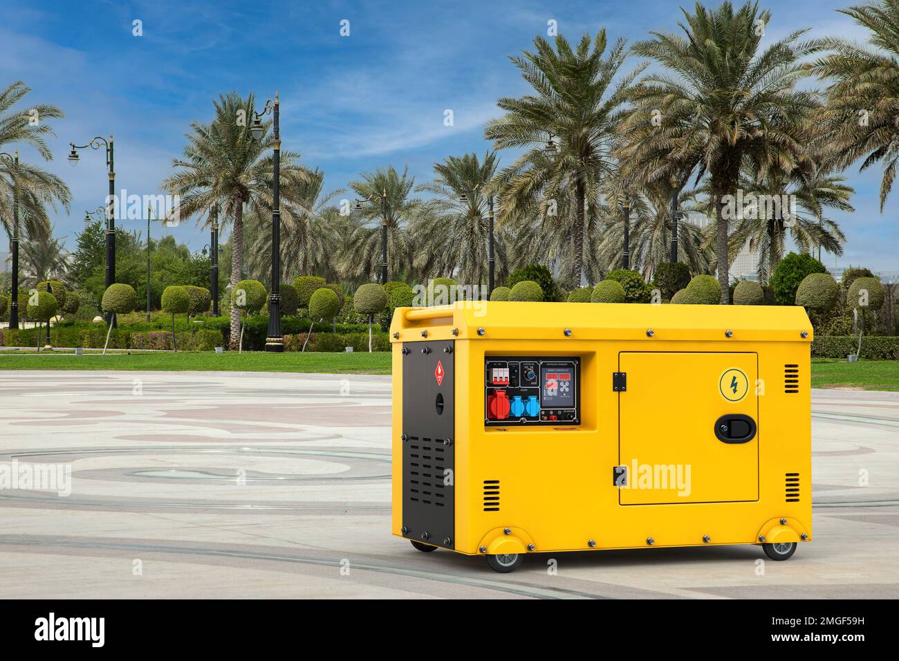 Big Yellow Outside Auxiliary Electric Power Generator Diesel Unit for ...