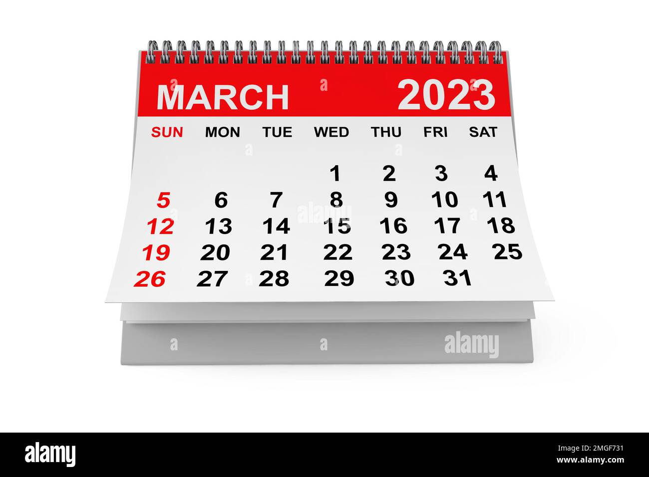 2023 Year March Calendar on a white background. 3d rendering Stock ...