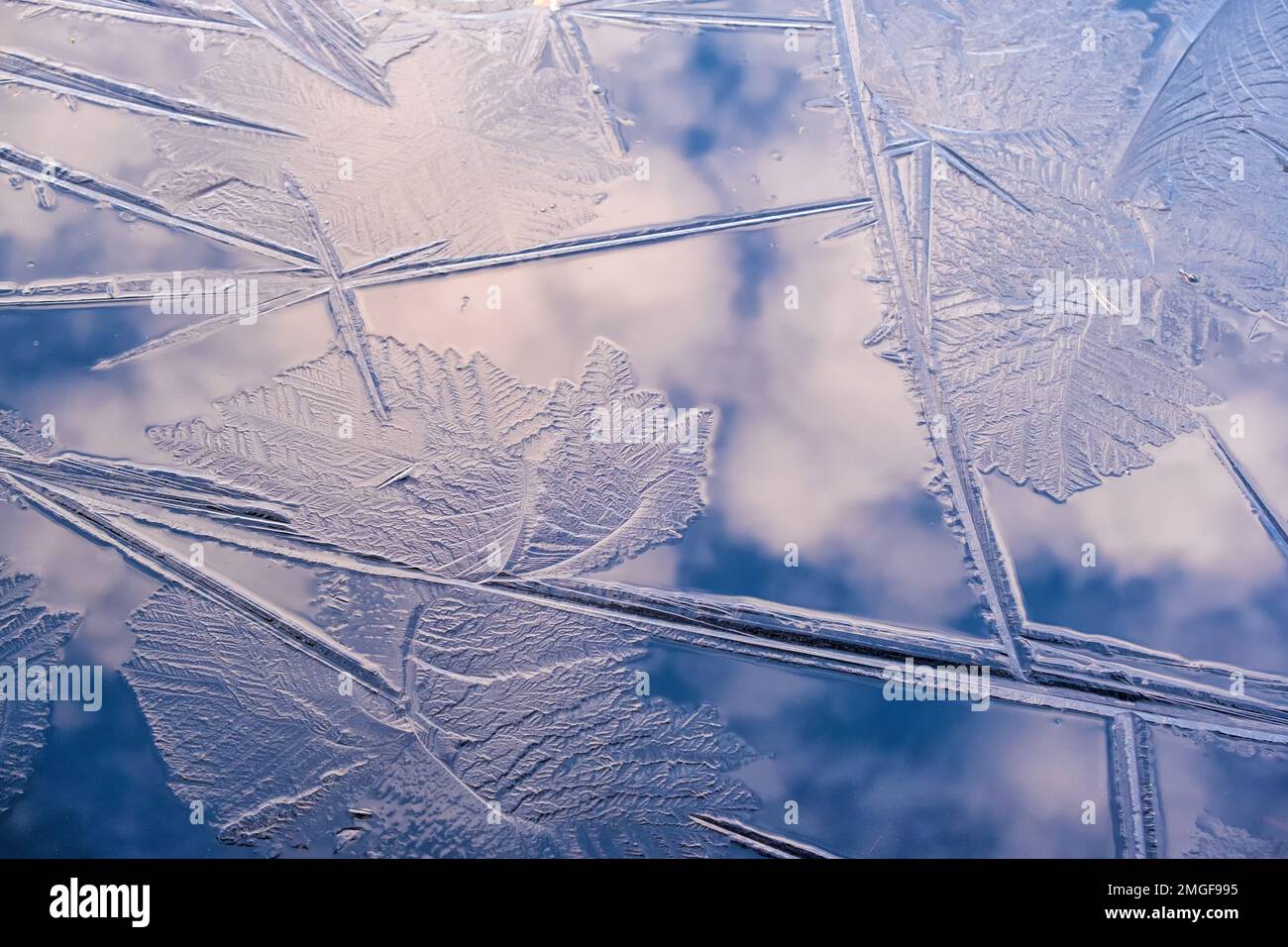 Beautiful pattern in the ice with reflecting clouds Stock Photo - Alamy