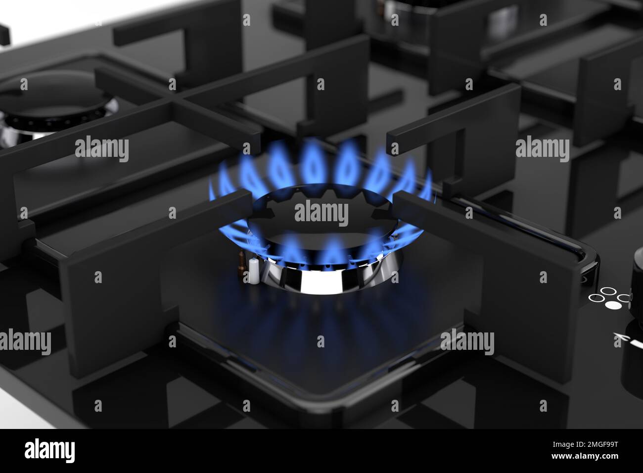 Flame of Methane Gas with Black Modern Kitchen Gas Stove extreme ...