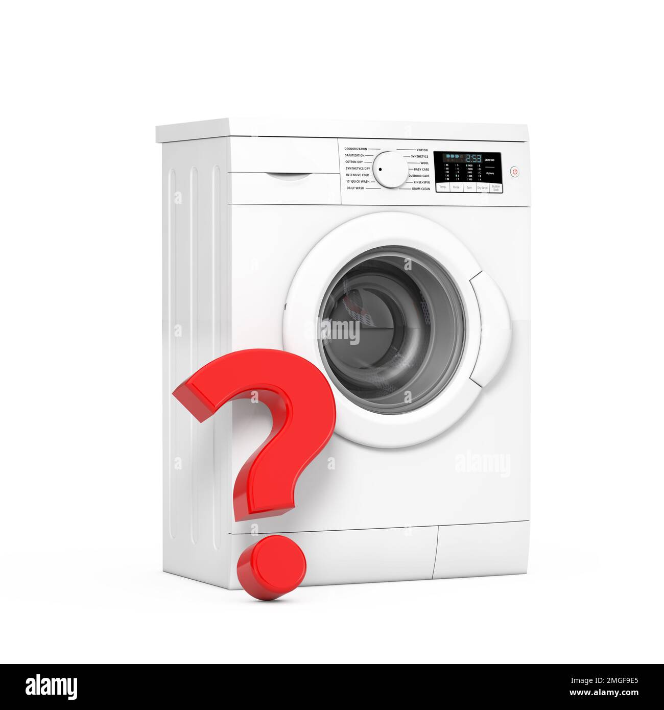 White Modern Washing Machine with Question Mark on a white background ...