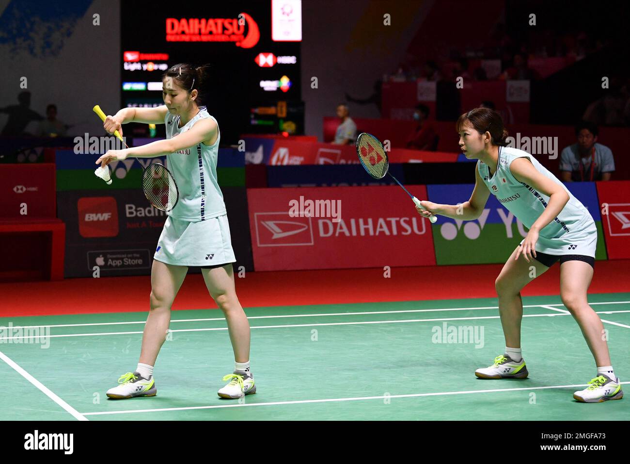 Jakarta, Indonesia. 26th Jan, 2023. Matsuyama Nami/Shida Chiharu (L) of Japan compete during the ...