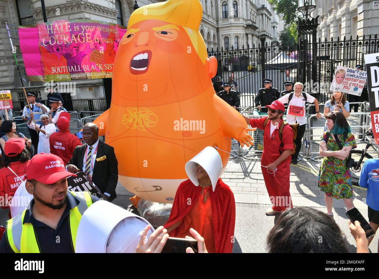 File photo dated 13/07/18 of demonstrators with the Trump Baby balloon ...