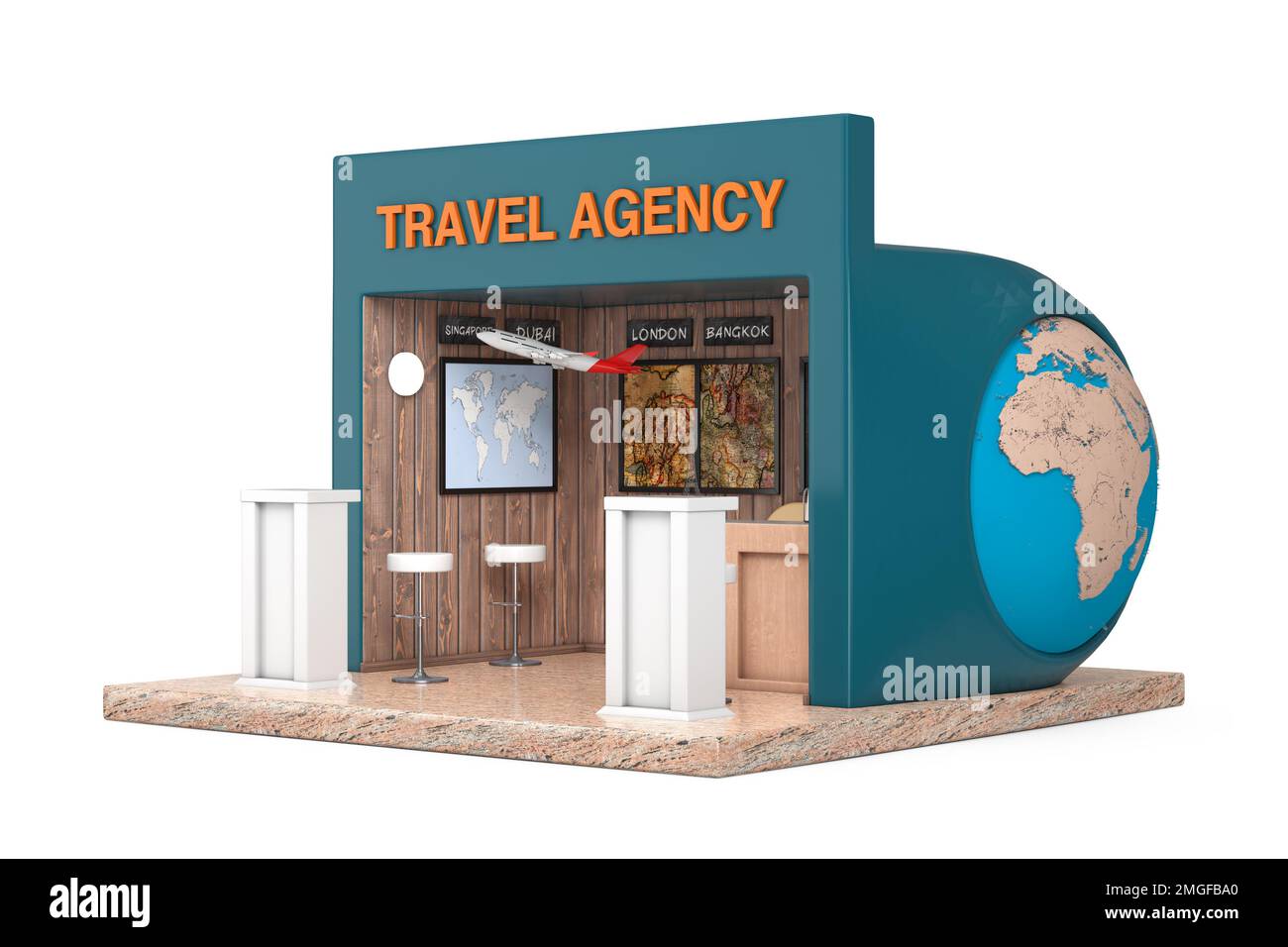 Modern Travel Agency Booth, Promotion Stand, Room on a white background ...