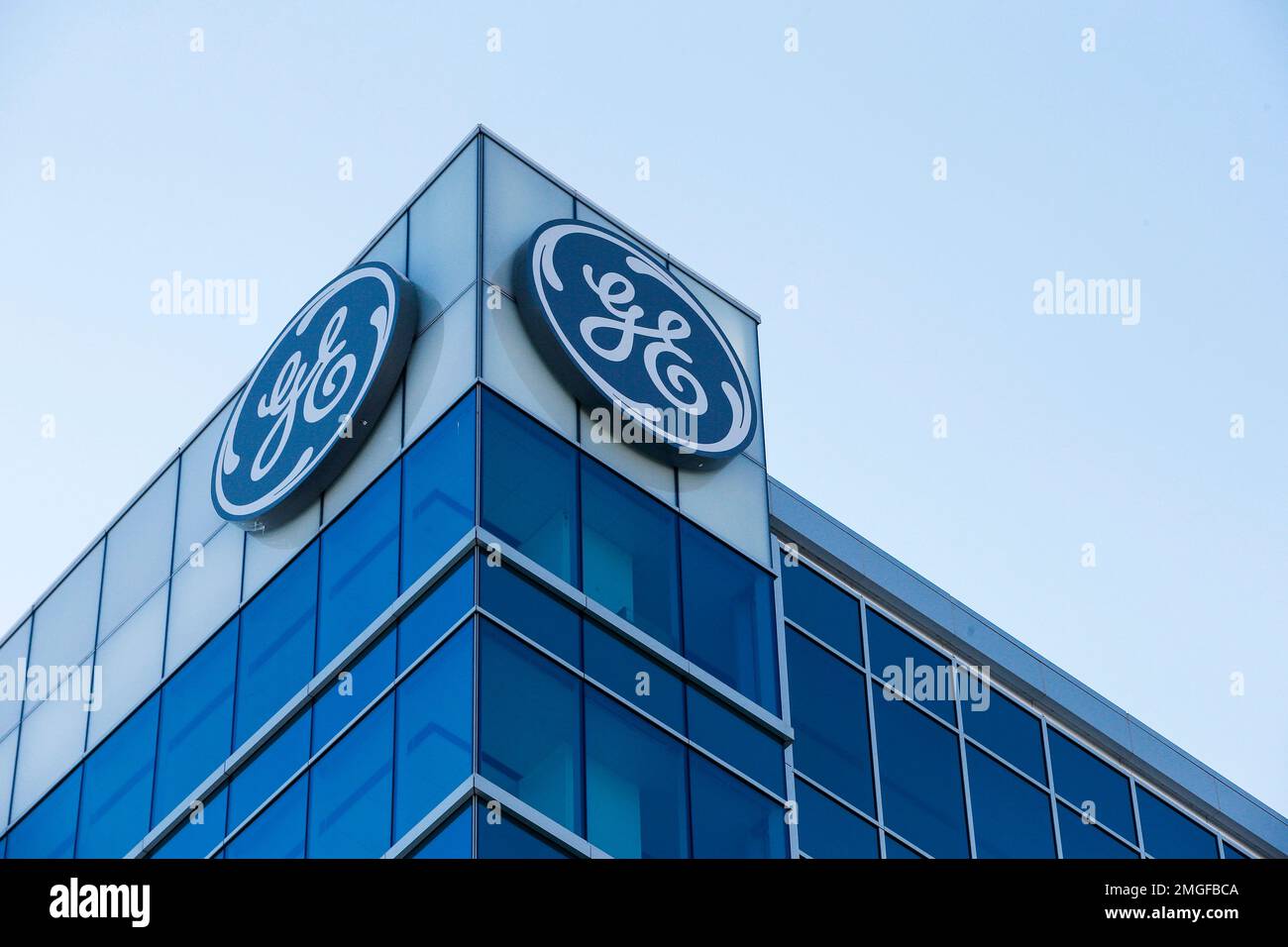 FILE- In this Jan. 16, 2018, file photo, the General Electric logo is ...