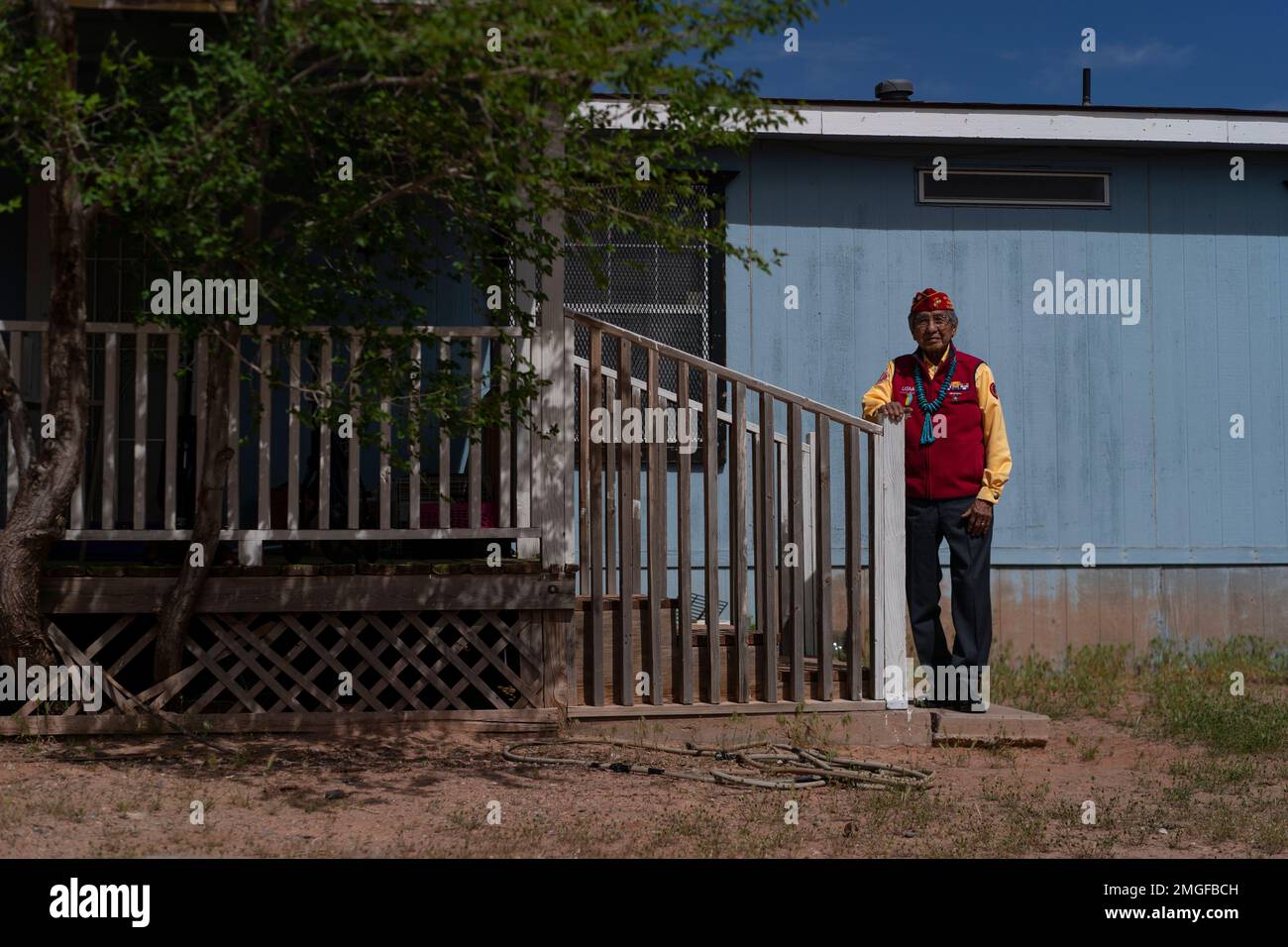 WWII veteran and Navajo Code Talker Peter MacDonald Sr. is photographed ...