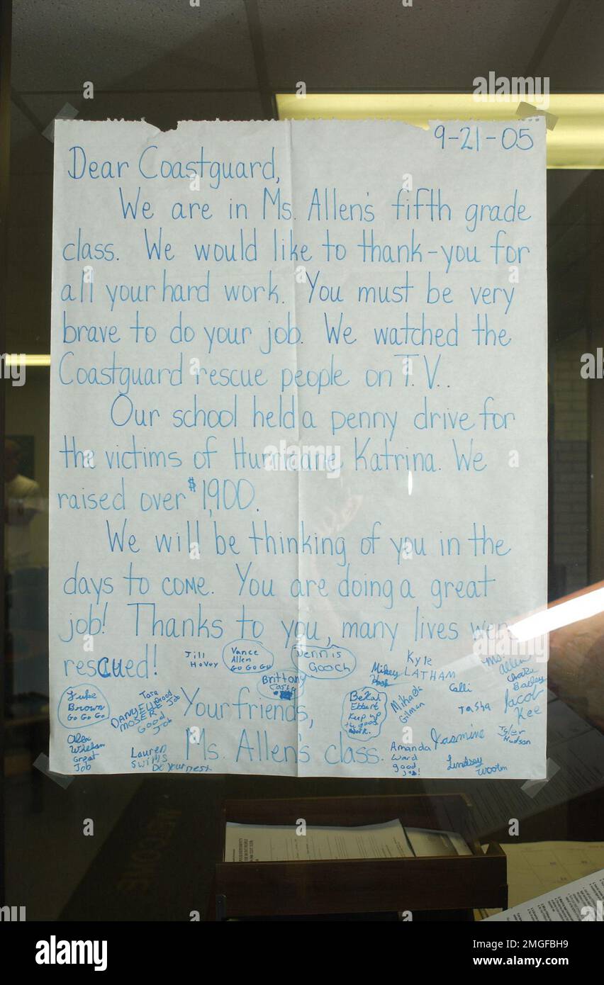 . AIRSTA NOLA--letter from elementary school posted at station ...