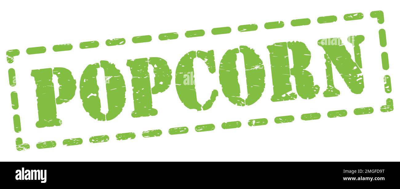 POPCORN text written on green dash stamp sign Stock Photo - Alamy
