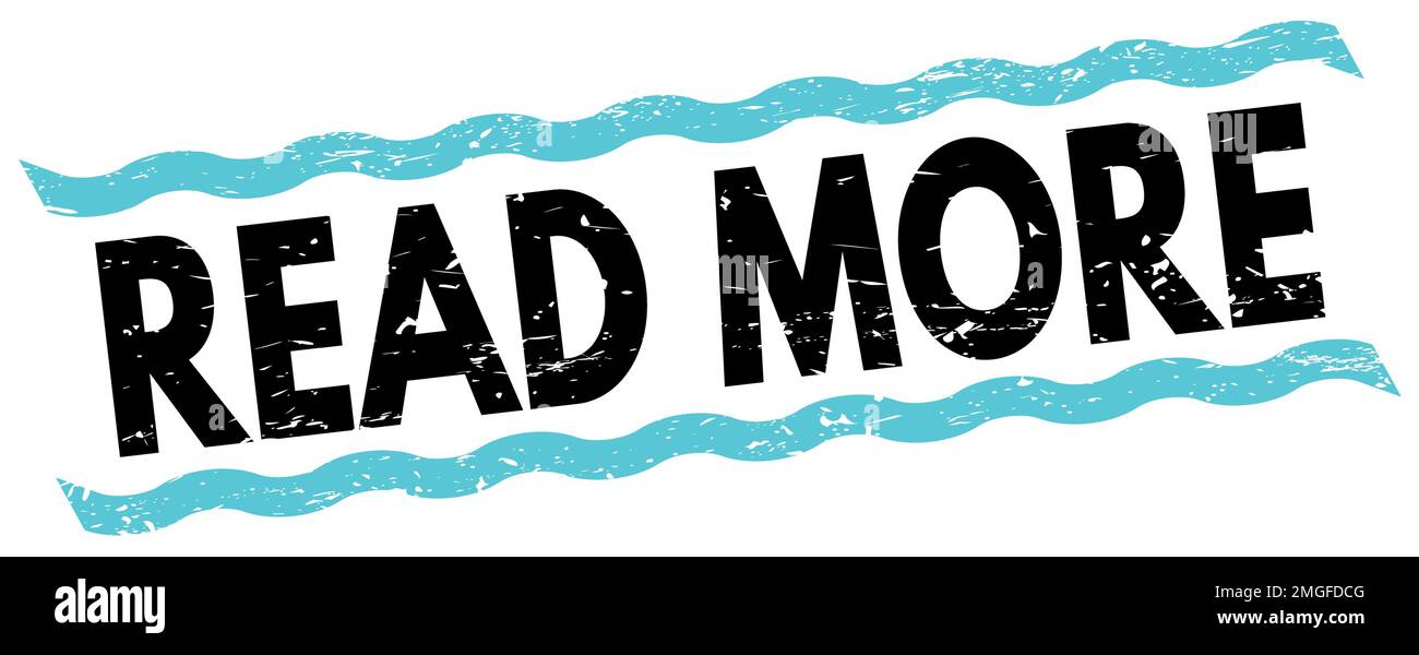 READ MORE text written on blue-black lines stamp sign Stock Photo - Alamy