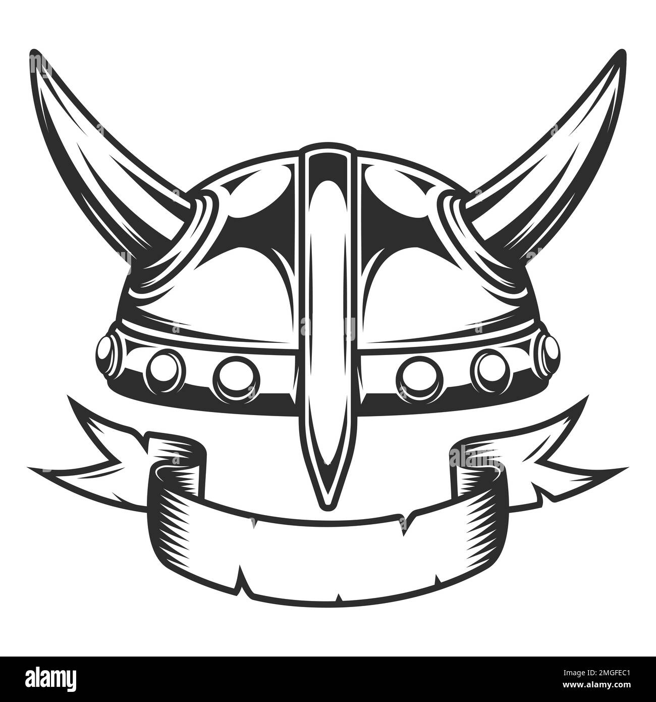Viking vintage emblem with serious medieval nordic warrior horned ...