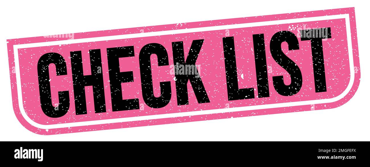 CHECK LIST text written on pink-black grungy stamp sign Stock Photo - Alamy