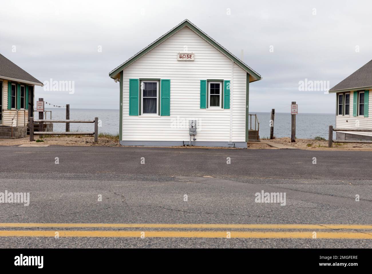 A vacant vacation cottage sits on Cape Cod Bay, Monday, May 25, 2020 ...