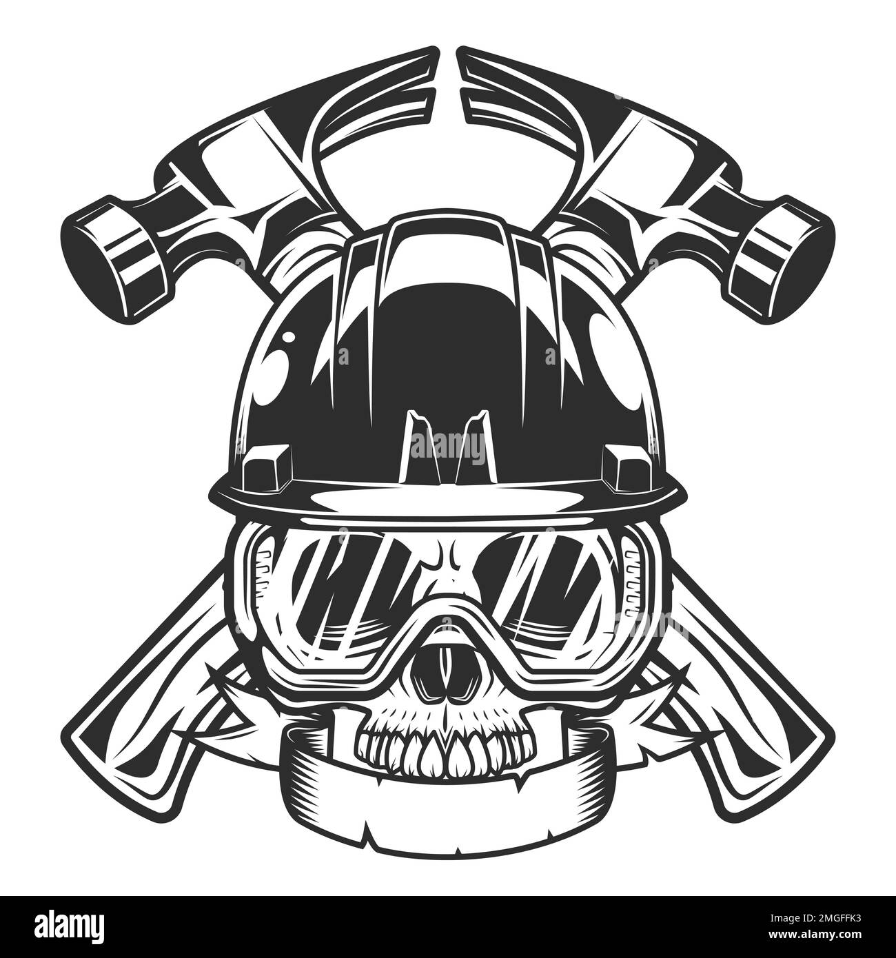 New construction builder business hammer half skull in hard hat with ...