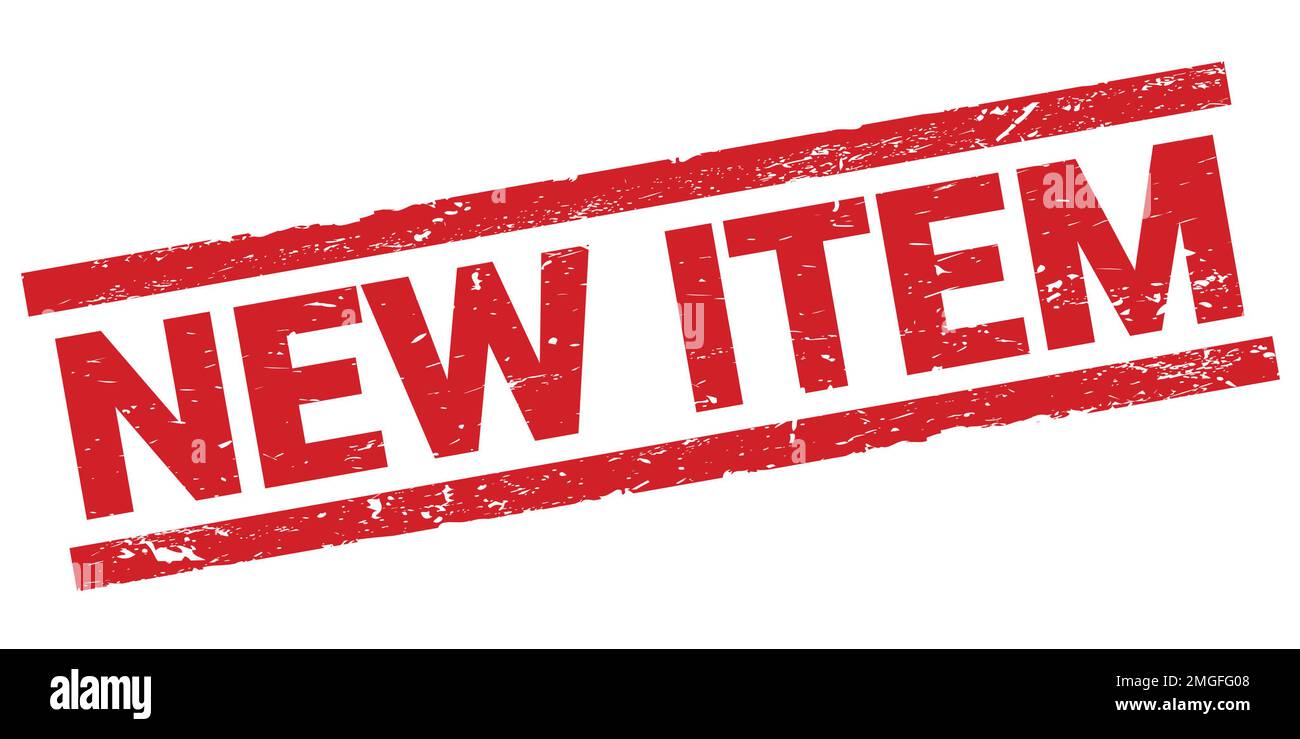 NEW ITEM text written on red rectangle stamp sign Stock Photo - Alamy