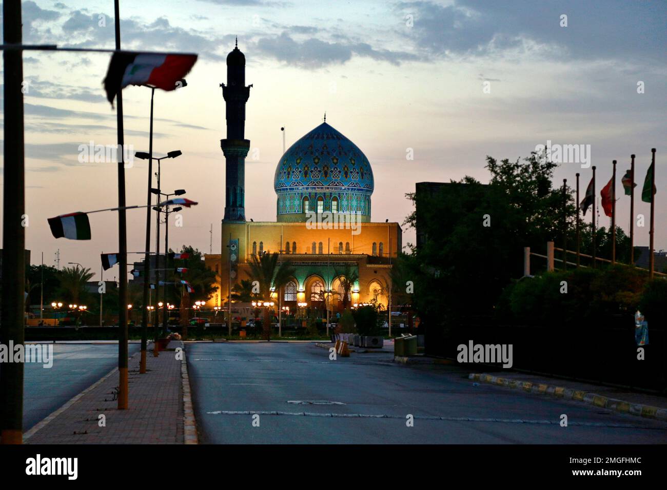 The sun rises over the 17th of Ramadan mosque before prayers on the ...