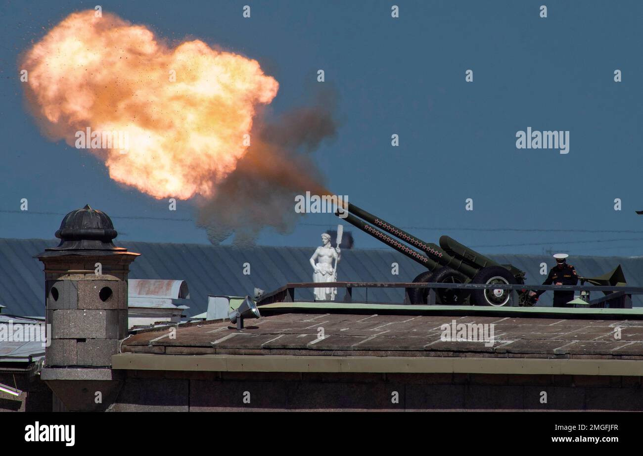 A cannon makes a midday shot in the Saint Peter and Paul Fortress in St ...