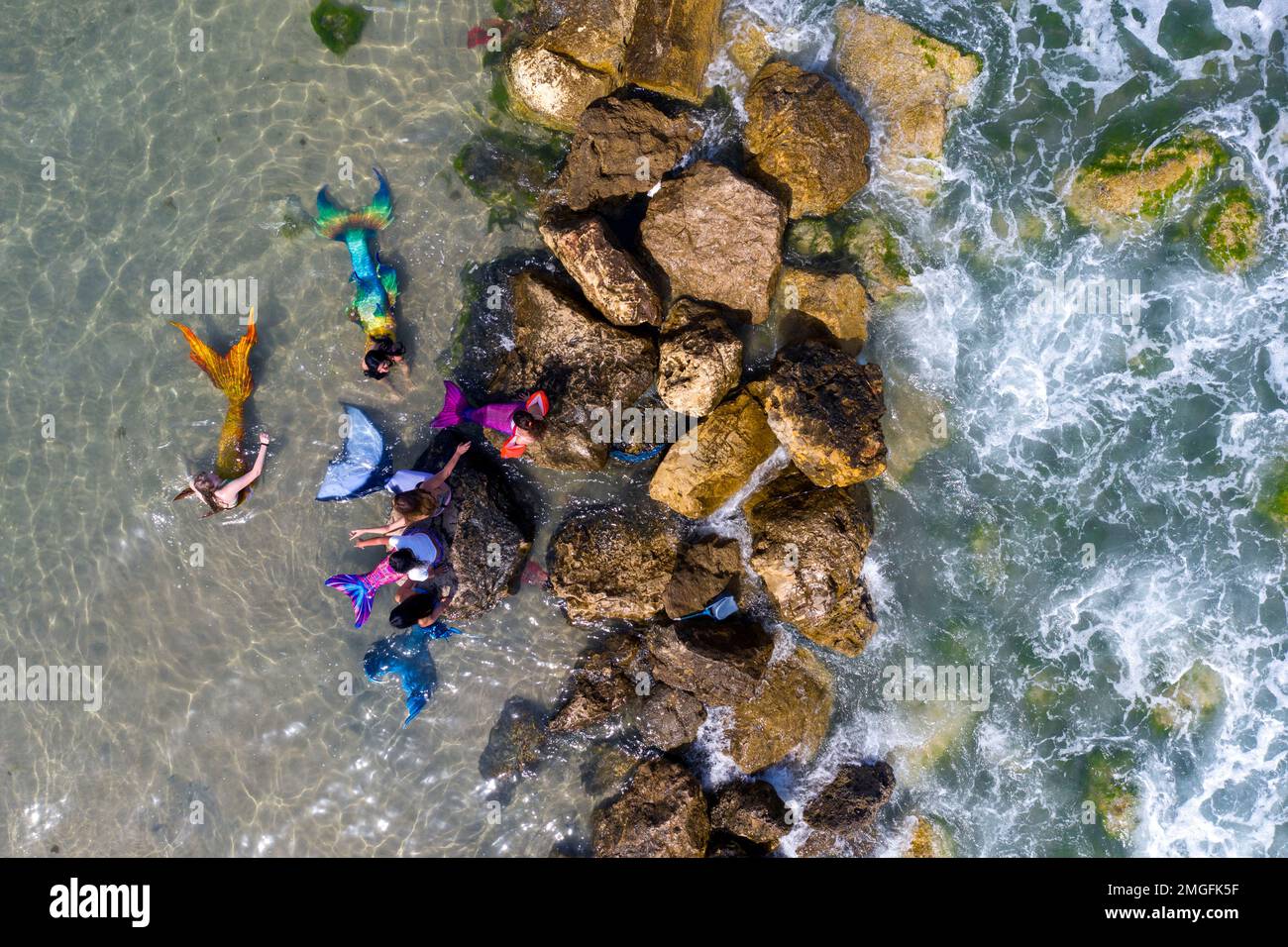 Members of the Israeli Mermaids Community wear mermaid tails at the ...