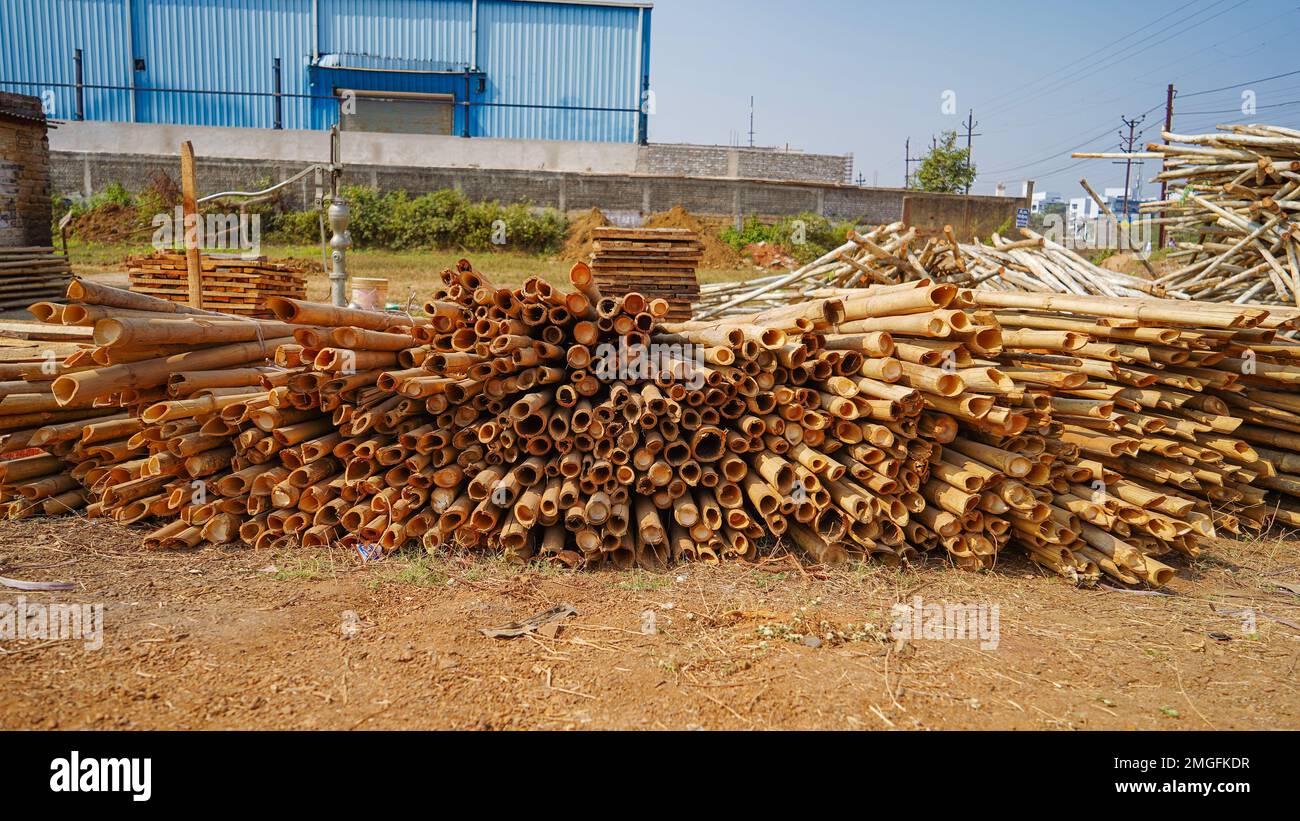 Beautiful wood kept in pattern creating a background, Storage place for ...