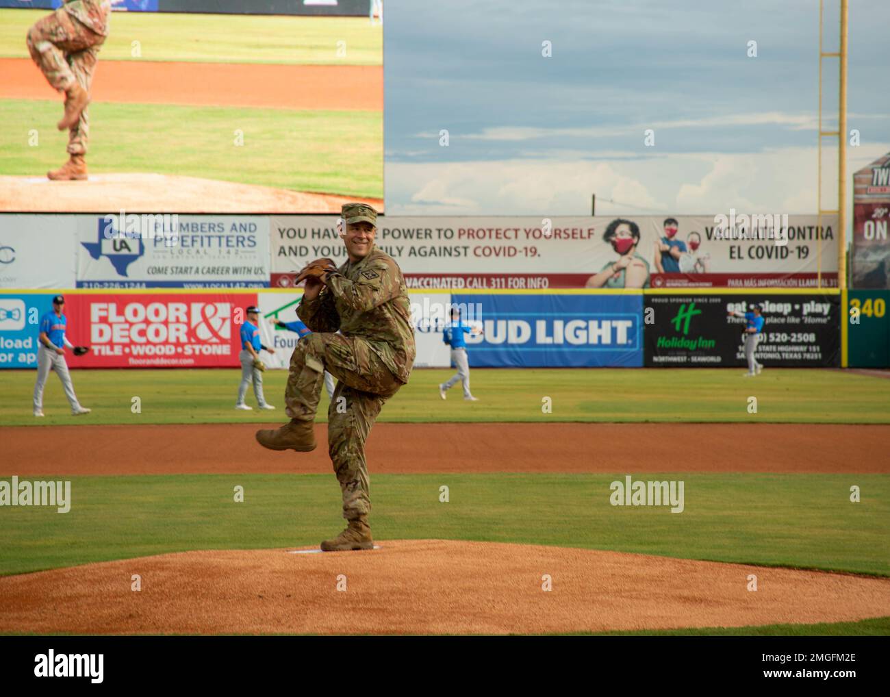 U.S. Army Col. Marc Welde, 32nd Medical Brigade commander, throws first ...