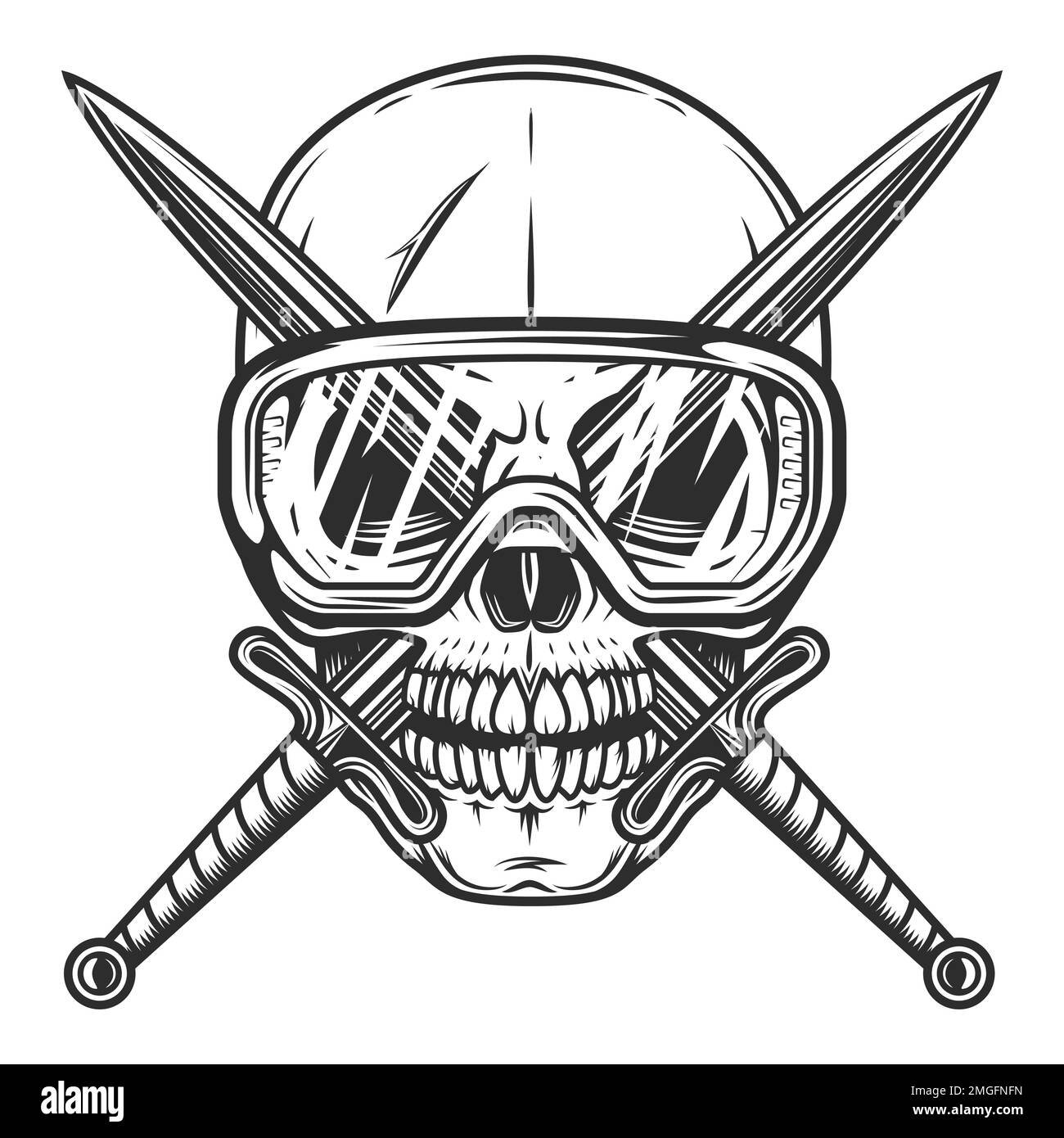 Vintage skull with crossed swords in business construction safety ...