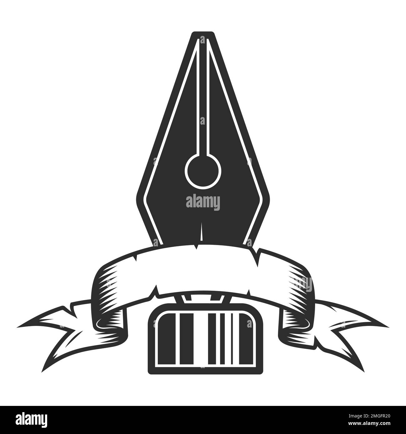 Fountain pen with ribbon in vintage monochrome style isolated ...