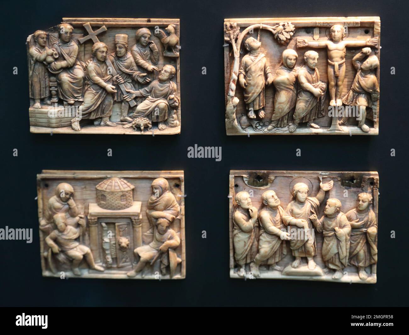 Late Roman ivory carved caskets depicting early Christian scenes at the British Museum, London ...