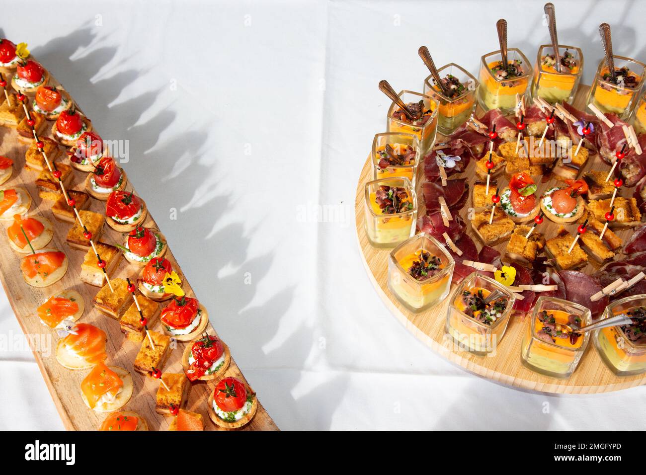 Collection of luxury petit fours on white table during party event ...