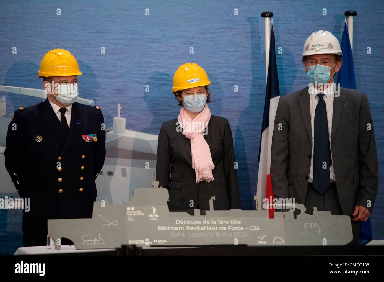 French Defence Minister Florence Parly poses next to French CEO of the ...