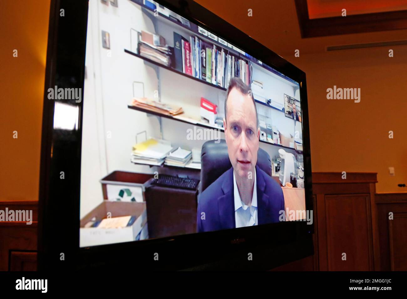 Matt McCluskey speaks during a news conference at his attorney's office ...