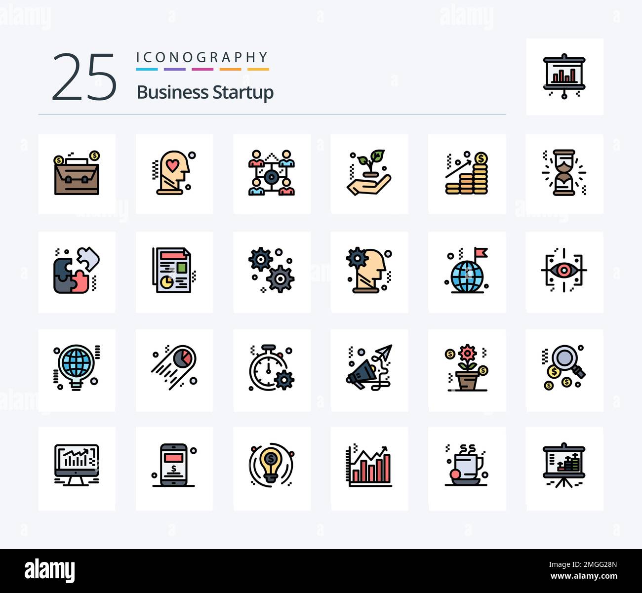 Business Startup 25 Line Filled icon pack including chart. tree. wellness. leaf. share Stock ...