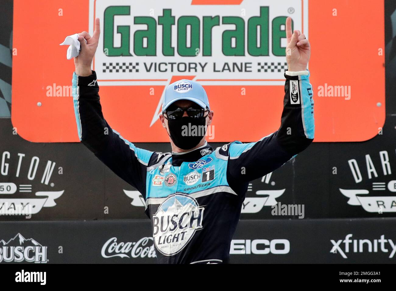 Kevin Harvick celebrates after winning the NASCAR Cup Series auto race ...