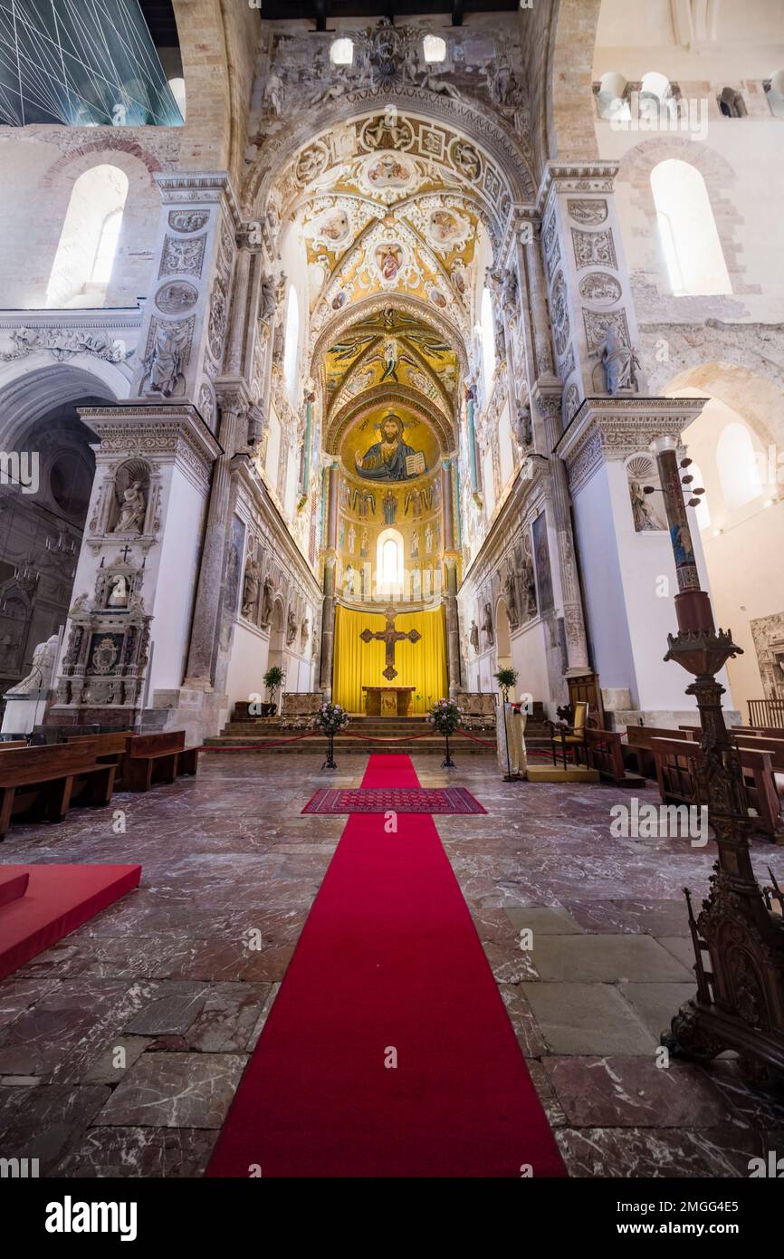 Altar and interior furnishings inside the church Cefalù Cathedral ...