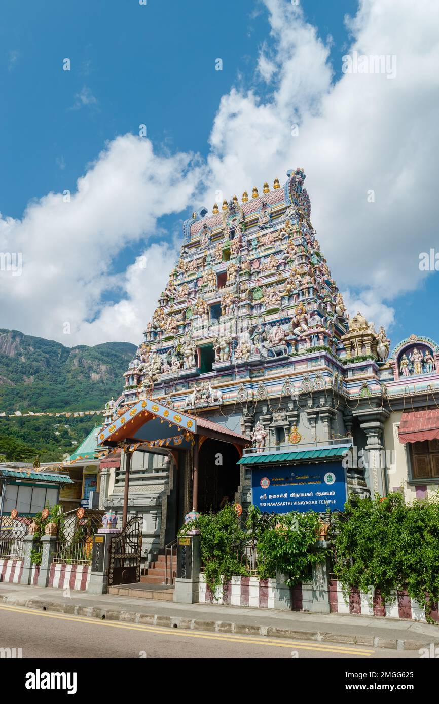 Hindu temple with a colorful facade called Arulmihu Navasakti Vinayagar ...