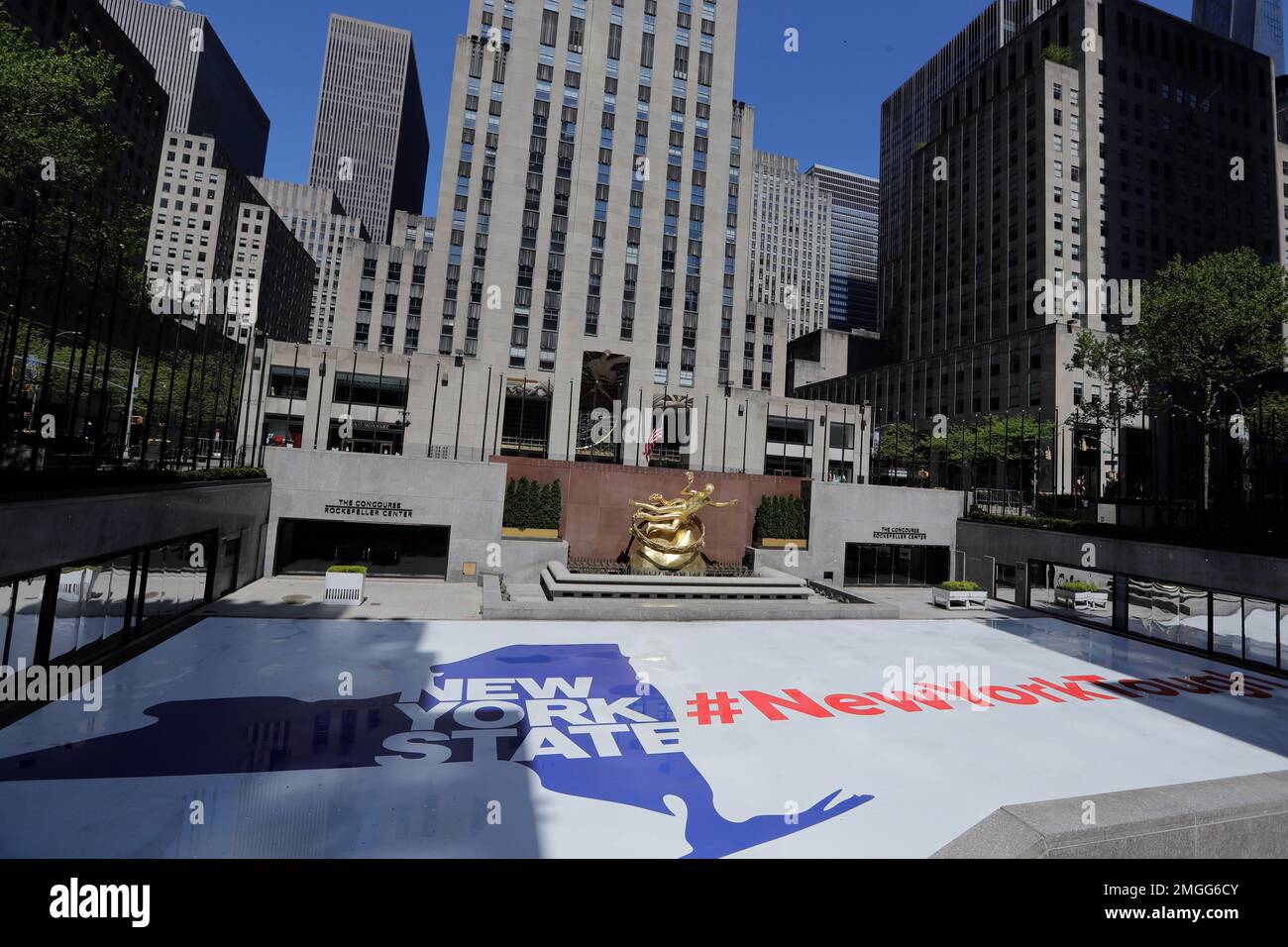 Pedestrian walk through Rockefeller Center Friday, May 15, 2020, New ...