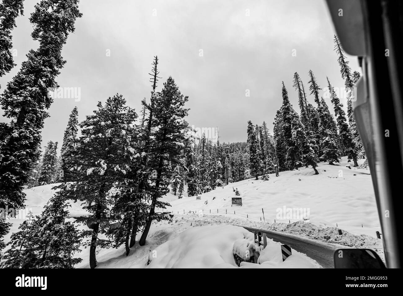 Beautiful view of Gulmarg during winter season surrounded by snow ...