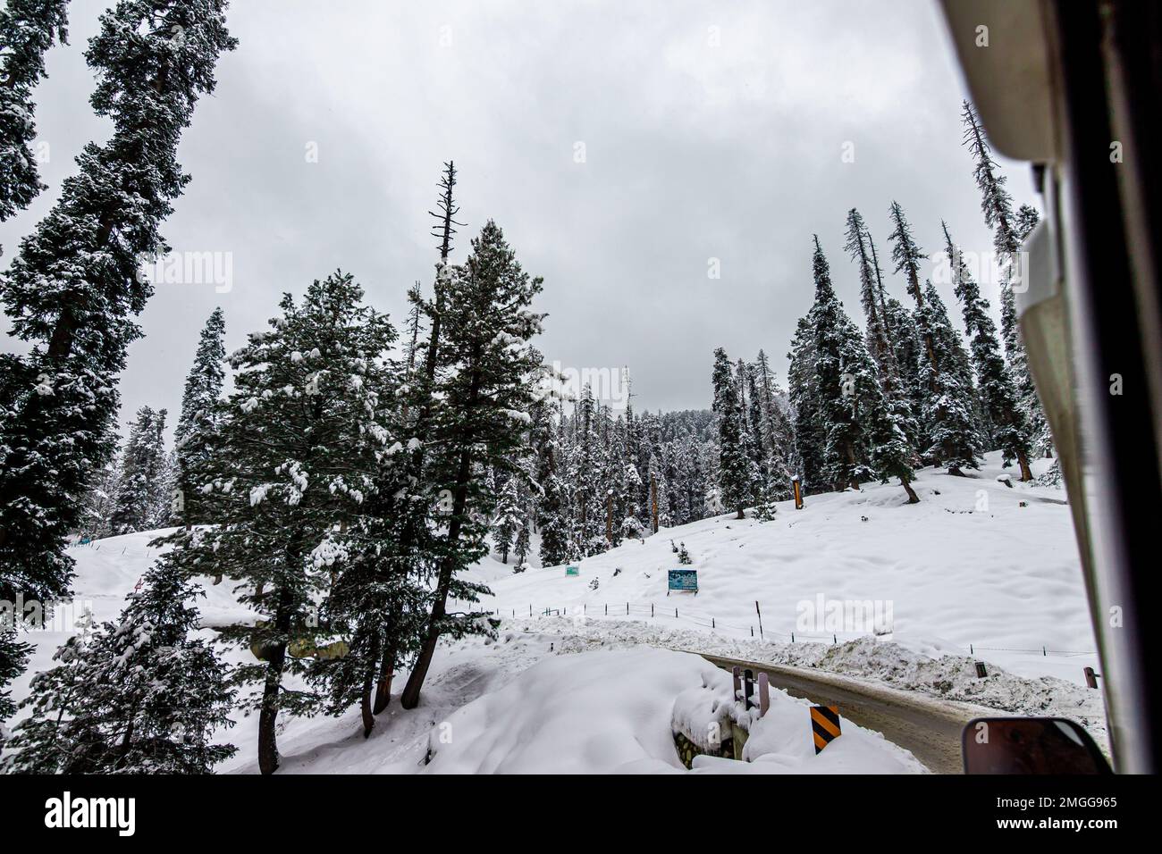 Beautiful view of Gulmarg during winter season surrounded by snow ...