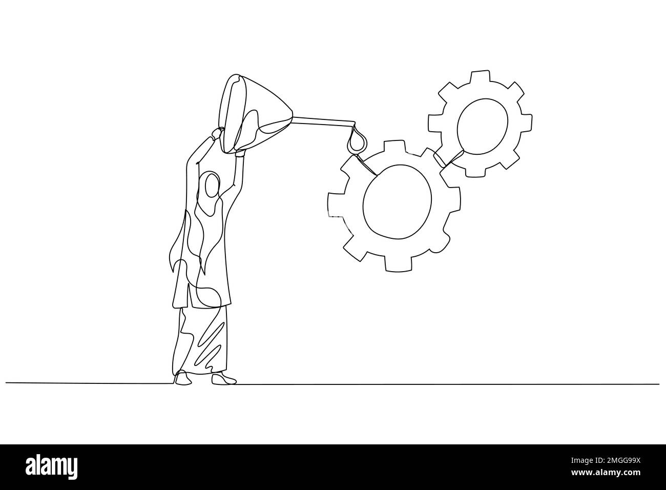 Illustration of muslim businesswoman oiling gear cogwheel to make it ...