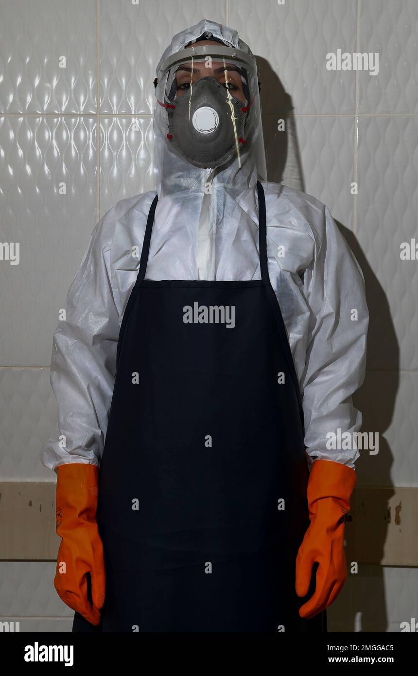 In this Monday, May 11, 2020, photo, morgue worker Eda Elal, wearing a ...