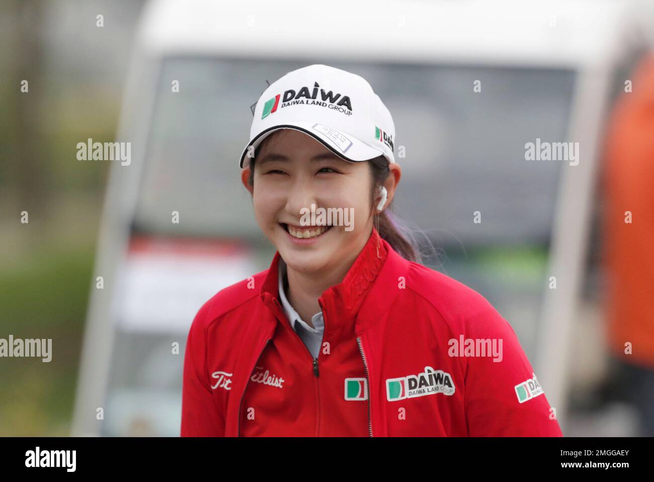 Bae Seon-woo of South Korea smiles upon her arrival on the 10th hole ...