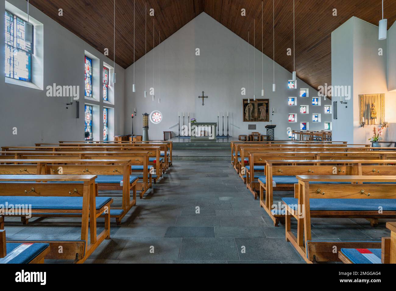 ODENTHAL, GERMANY - JULY 20, 2020: View throught the main aisle of the ...