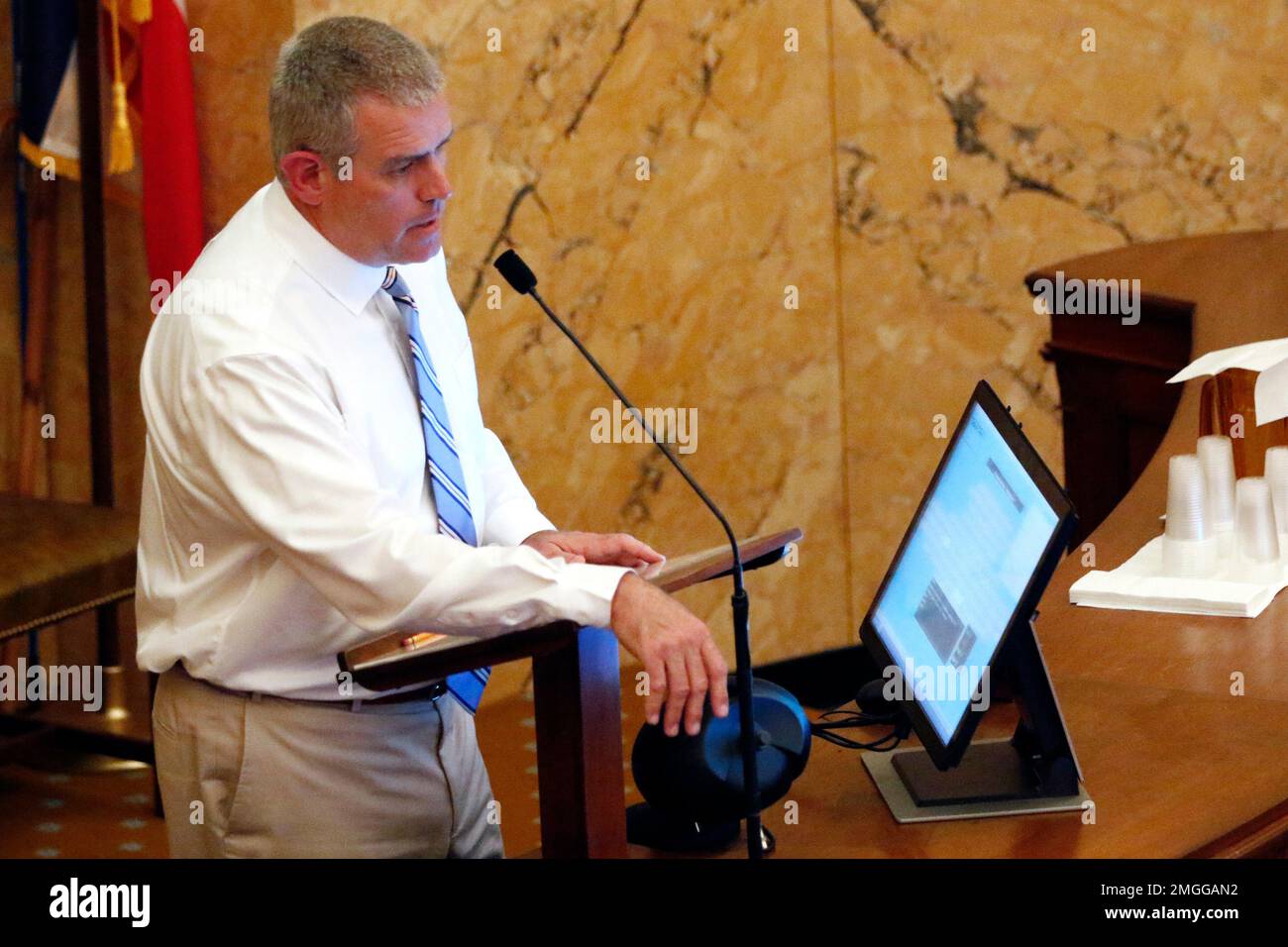 House Speaker Philip Gunn, R-Clinton, speaks to lawmakers as they wait ...