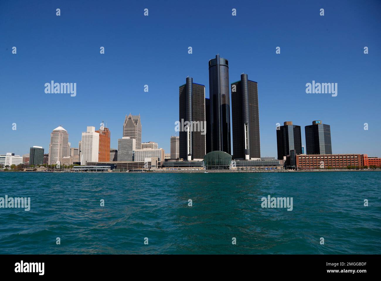 A general view of the Detroit skyline is shown from the Detroit River ...