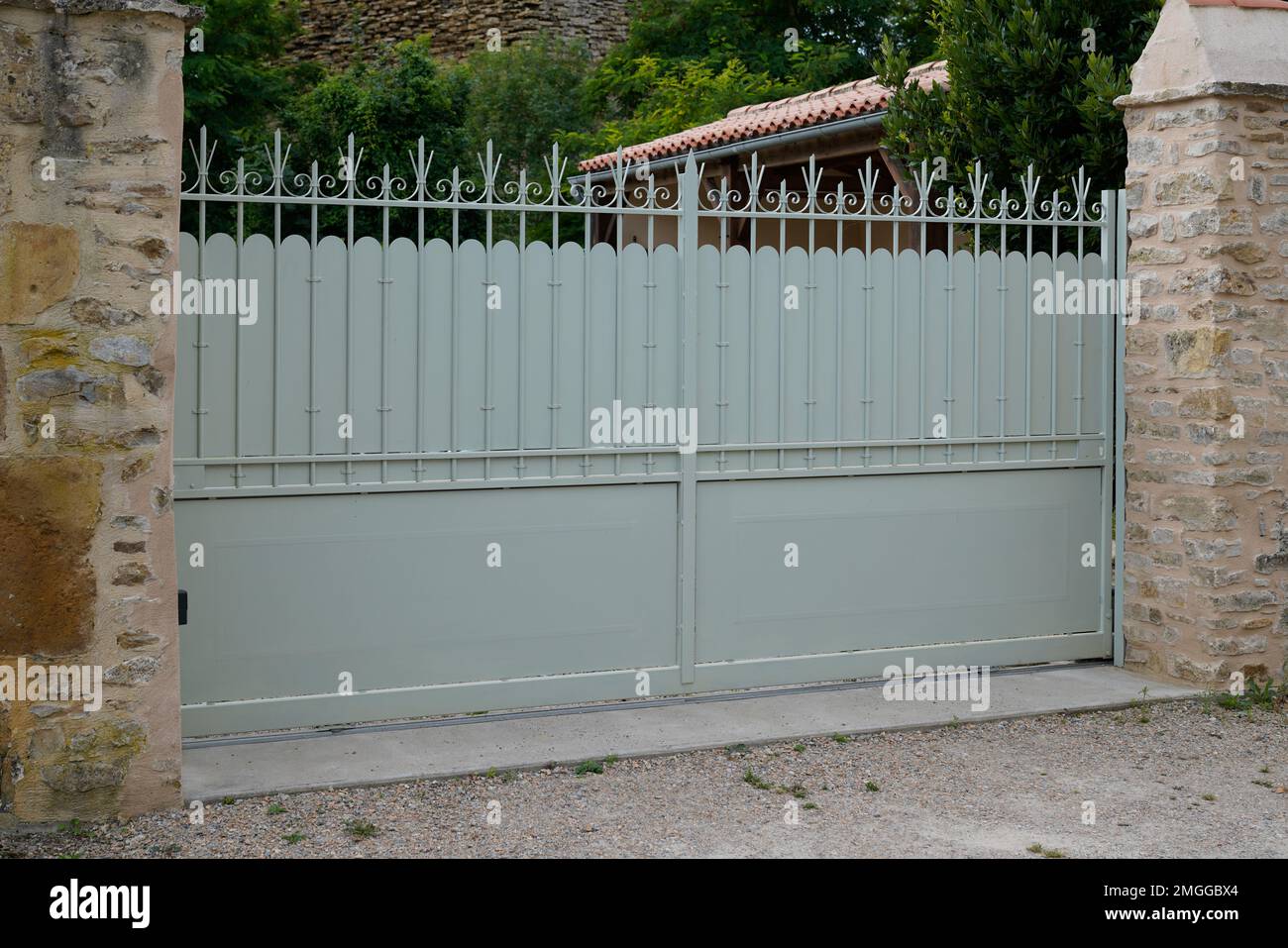 blue green steel gate house portal of a traditional european house ...